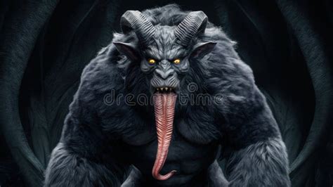 A Large Demon With Long Horns And A Big Mouth AI Stock Photo Image