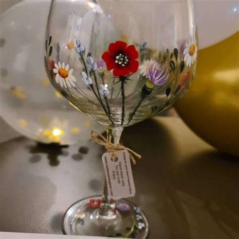 Hand Painted Dainty Wildflower Wine Glass Etsy Uk