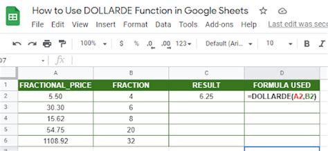 How To Use DOLLARDE Function In Google Sheets Step By Step