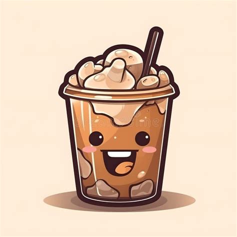 Kawaii Chibi Funny Ice Coffee Drinks Characters Stock Illustration