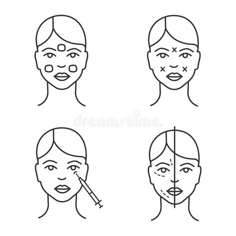 Botox Injection Linear Icons Set Stock Vector Illustration Of Face