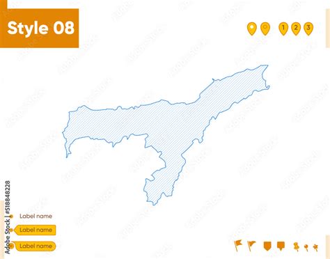 Assam India Grid Map Isolated On White Background Outline Map