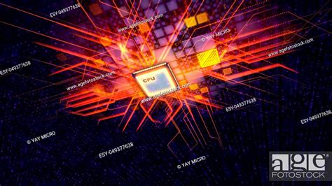 A Volumetric 3d Illustration Of A Square Cpu Device With A Row Of White