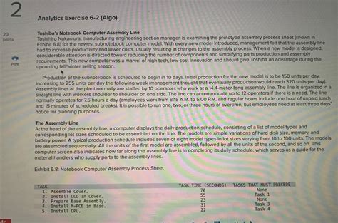 2 Analytics Exercise 6 2 Algo 20 Points Toshibas