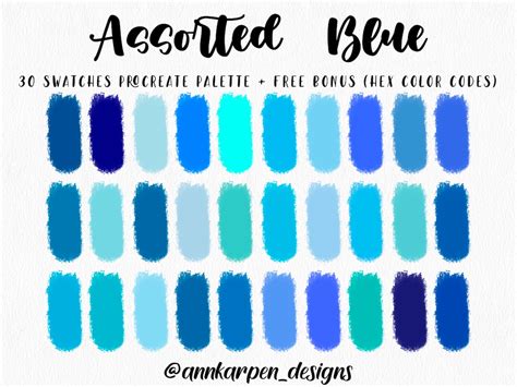 Assorted Blue Procreate Palette 30 Hex Color Codes Instant Digital Download Ipad Pro Art Sky