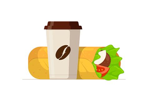 샤와르마 패스트 푸드 고기 롤과 커피 콩 일회용 종이 컵 아랍 동부 토스트 도너 케밥 식사와 음료 Shaurma 과 청량 음료