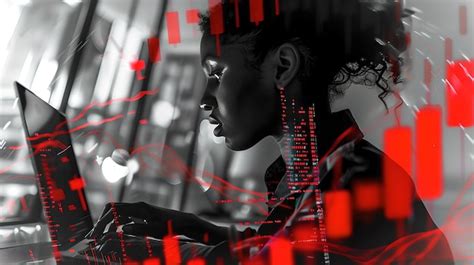 Premium Photo Focused Analyst Analyzing Financial Data On Laptop Monochrome Tones With Red