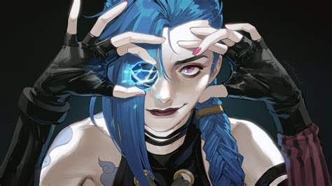 Pink Eyes Blue Hair Jinx Arcane Hd Desktop Wallpaper Widescreen High Definition Fullscreen
