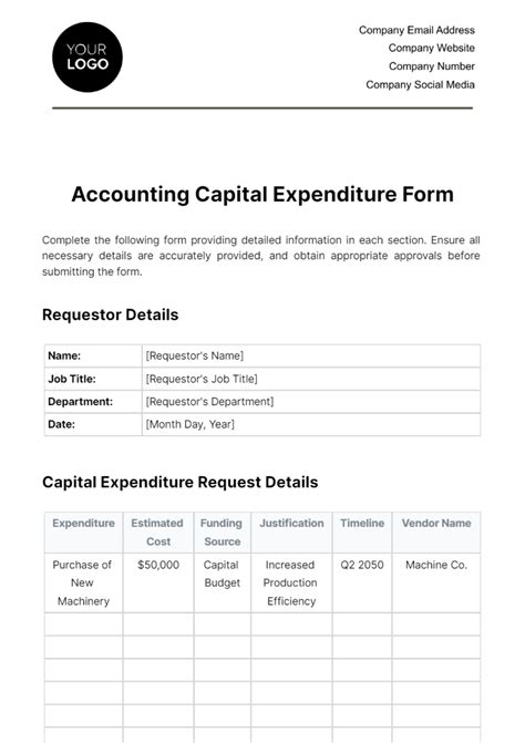 Free Accounting Capital Expenditure Form Template To Edit Online