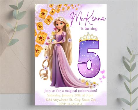 Rapunzel 5th Birthday Invitation Custom Birthday Invitation For 5th