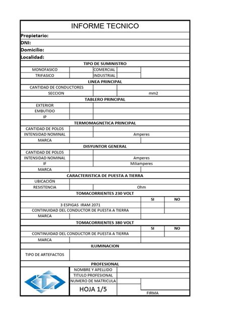Planilla De Informe Tecnico Pdf
