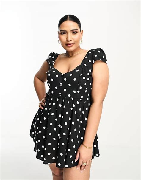 Asos Design Curve Viscose Bust Detail Mini Tea Dress With Buttons In