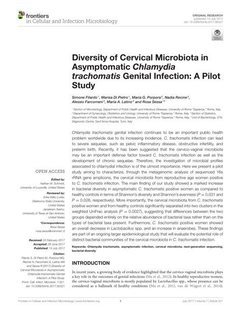 Pdf Diversity Of Cervical Microbiota In Asymptomatic Chlamydia