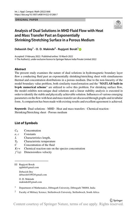 Analysis Of Dual Solutions In Mhd Fluid Flow With Heat And Mass Transfer Past An Exponentially