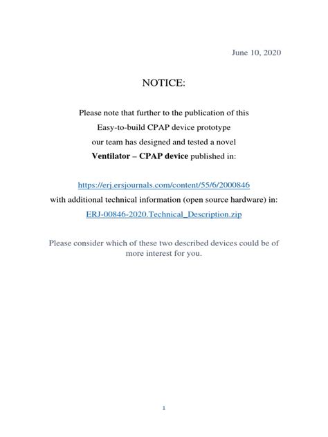 Easy To Build Cpap Device Prototype Technical Documentation For An
