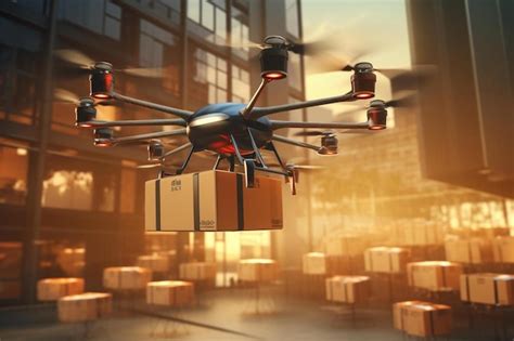 Premium AI Image A Drone Flies Over A Box With Boxes And Boxes On The