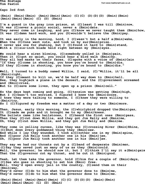 The Hostage By Tom Paxton Lyrics And Chords
