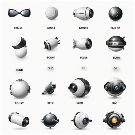 A White Screen With A Series Of Different Objects Including A Camera