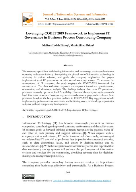 Pdf Leveraging Cobit 2019 Framework To Implement It Governance In