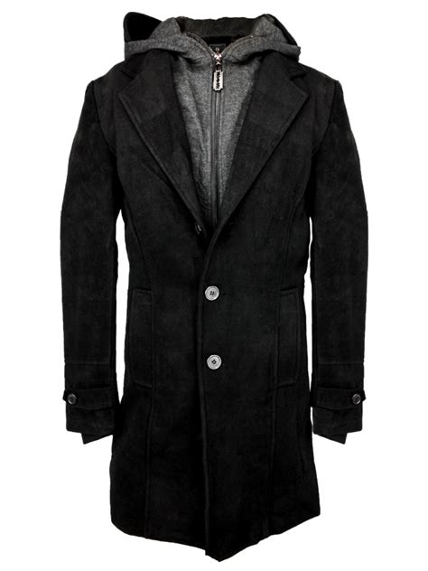 Мъжки дълъг балтон със сваляща се качулка Бруно черен Онлайн магазин за мъжка и дамска мода