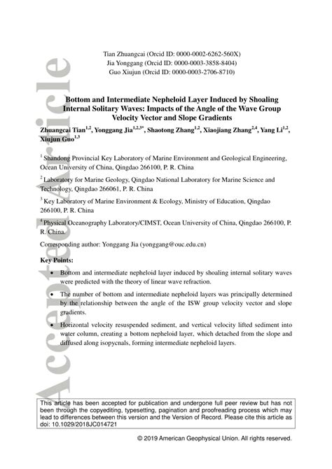Pdf Bottom And Intermediate Nepheloid Layer Induced By Shoaling Internal Solitary Waves