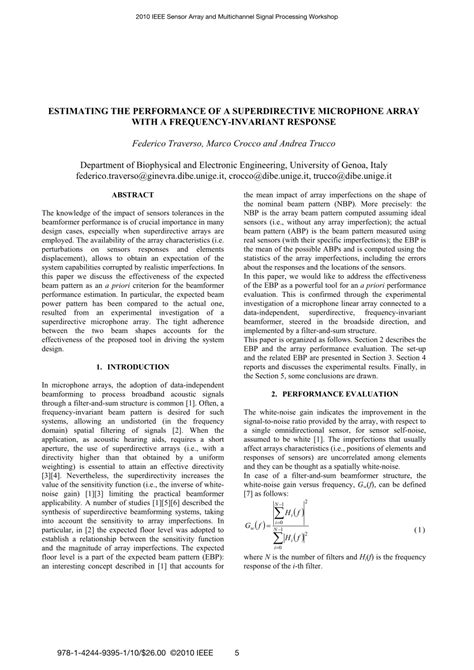 Pdf Estimating The Performance Of A Superdirective Microphone Array