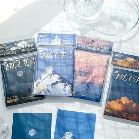 60 Sheetspack Blue Themed Vintage Scrapbook Paper Journaling