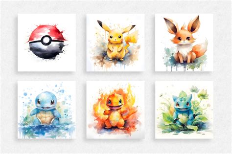 Watercolor Pokémon Wall Art Bundle Digital Download Pokéball