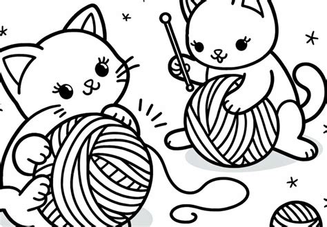 Kaks Kassi Mängivad Lõngaga Värvimiseks Mõeldud Pilt Tüdrukutele