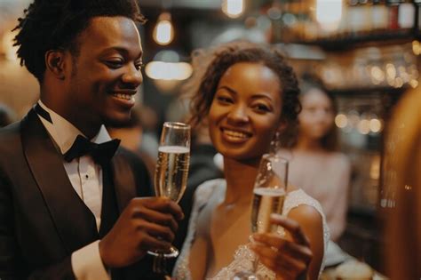 Premium Photo Elegant Couple Toasting With Champagne At Party With Ai