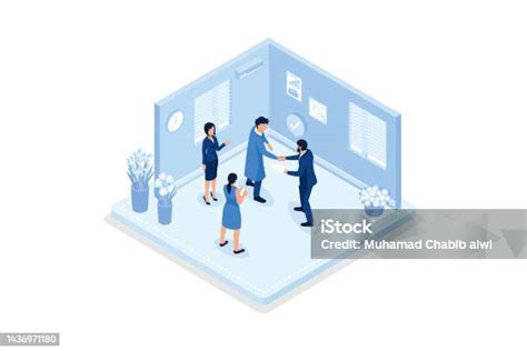 홈 오피스와 코워킹 스페이스에서 일하는 캐릭터 동료들과 이야기하는 사람들 아이소메트릭 벡터 현대 그림 사무실에 대한 스톡 벡터