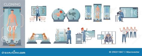 Cloning Genetics Icon Set Cartoon Vector 290311847