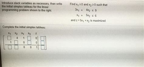 Solved Introduce Slack Variables As Necessary Then Write Chegg Com