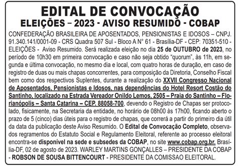 Cobap Edital De Convocação Eleições Cobap 2023