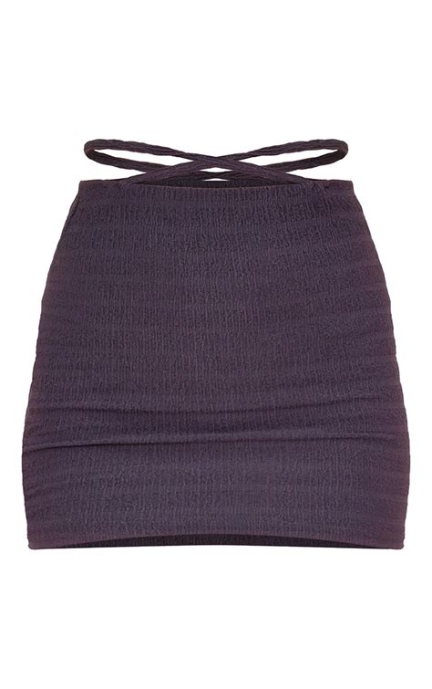 Black Textured Tie Waist Micro Mini Skirt Prettylittlething