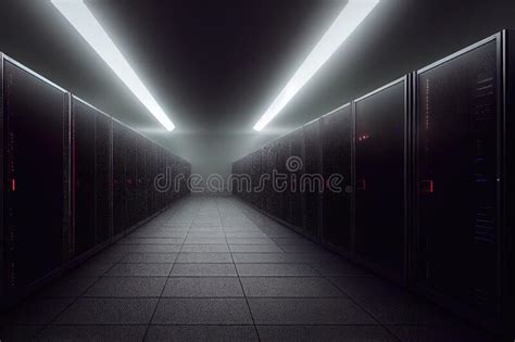 Dark Server Racks In Computer Network Security Server Room Data Center Generative Ai Stock