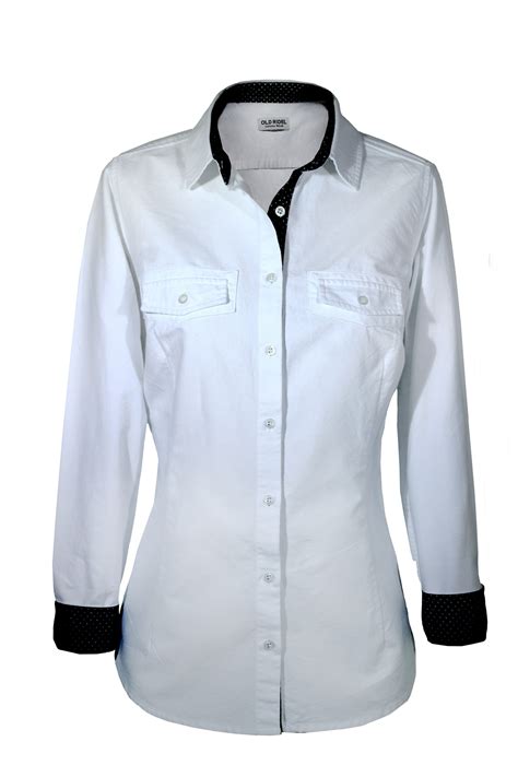 Camisa Mujer Blanca Popelín Con Detalles En El Puño Y Cuello Azul