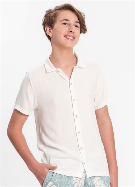 Camisa Juvenil Masculina Em Viscose Dobby Bege Minty