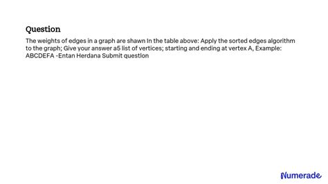 Solved The Weights Of Edges In A Graph Are Shawn In The Table Above