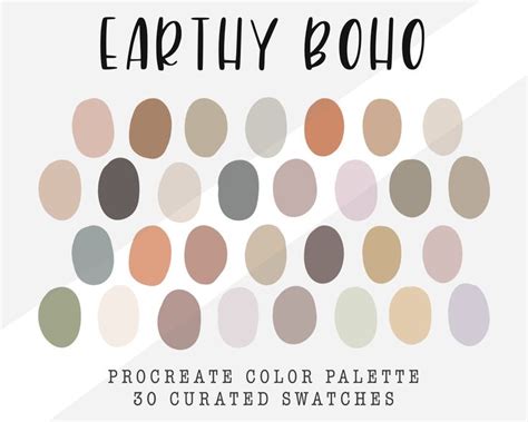 Earthy Boho Procreate Color Palette 30 Color Swatches Ipad Procreate Tools Instant Digital
