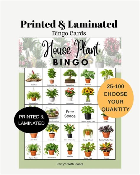 Printed And Laminated Plant Bingo Cards Plant Game Plant Party Etsy
