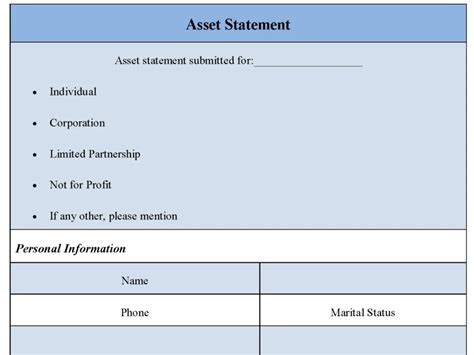 Asset Statement Fillable Pdf Form Editable Pdf Forms