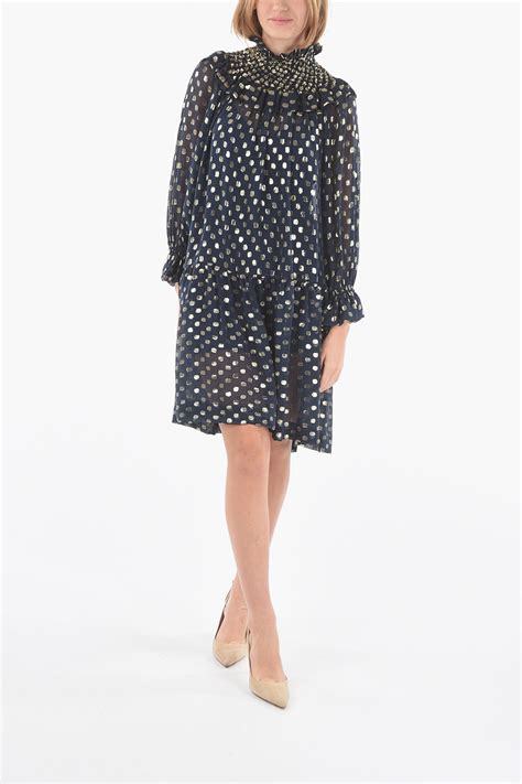Parosh Silk See Through Mini Dress In Lurex Polka Dot Motif 여성