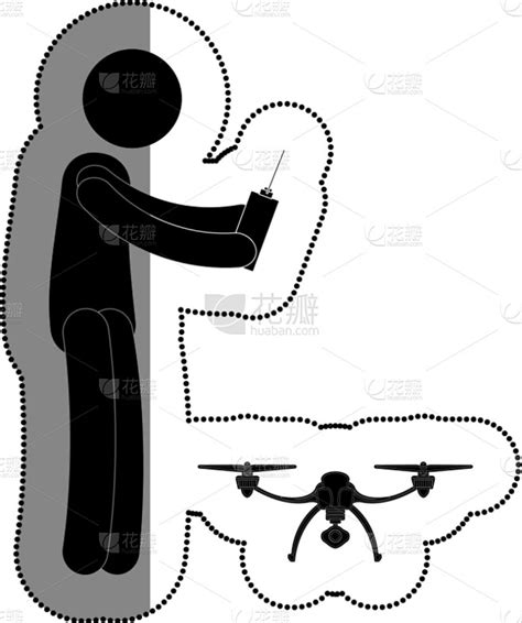 人无人机传媒操纵杆男人四轴飞行器概念飞剪影