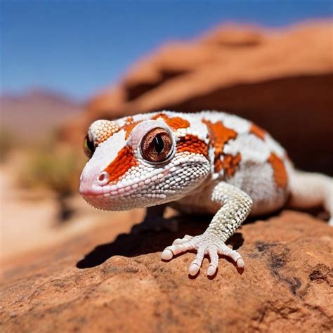 Premium Photo A Tiny Gecko Clings To A Weathered Desert Rock Its