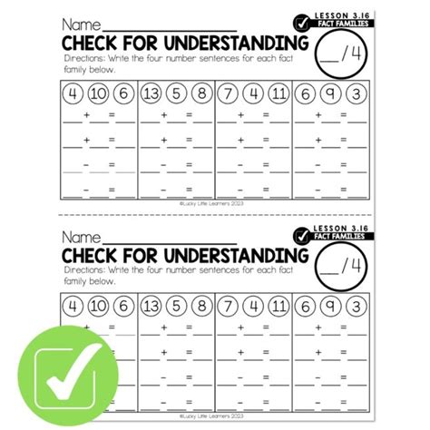 Lucky To Learn Math 1st Grade Lesson 316 Fact Families Check For Understanding Lucky