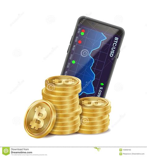 Bitcoin Trading Chart Vector 3d Coins Currency Investment Concept