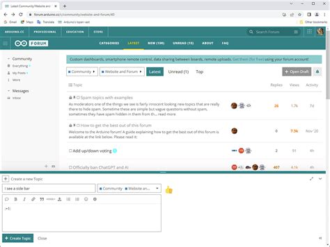I See A Side Bar Website And Forum Arduino Forum