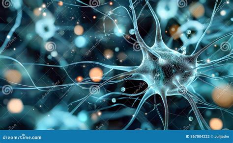 Futuristic Neural Network Visualization Of Neuron Firing Signals With Illuminated Dendrites And