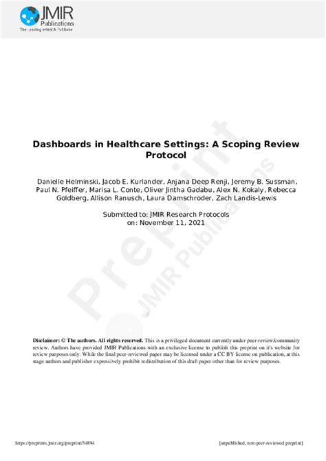 Pdf Dashboards In Healthcare Settings A Scoping Review Protocol Preprint